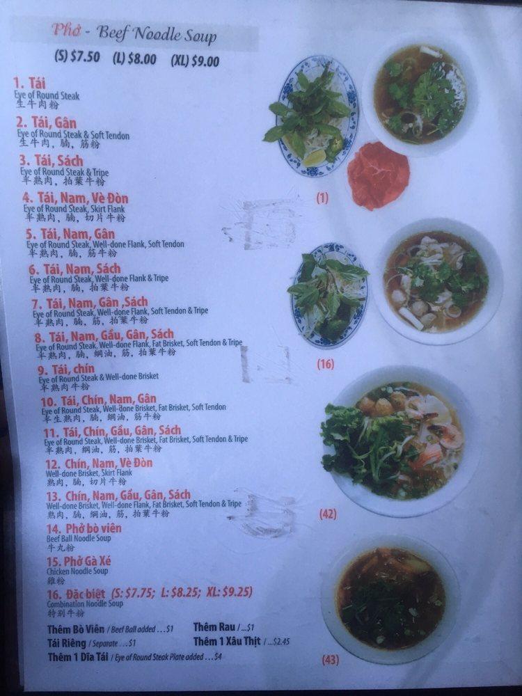 Menu at Pho King restaurant, Oakland, 207 E 18th St