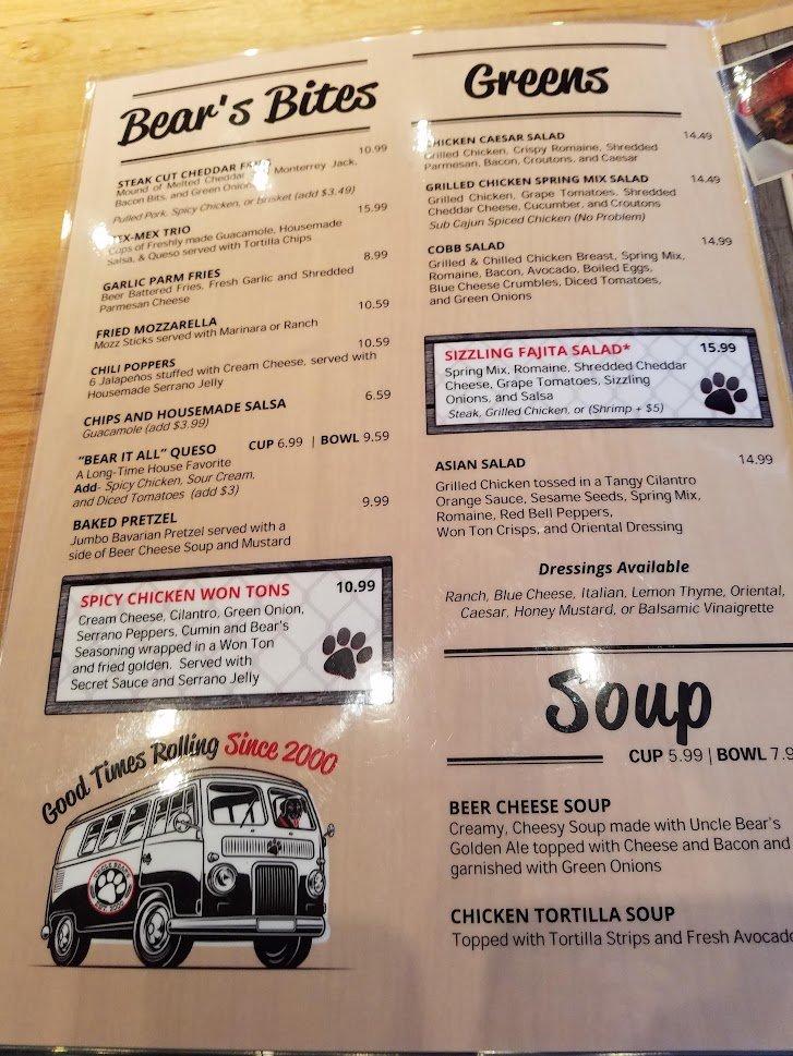 Menu at Uncle Bear's Grill & Tap - Bell restaurant, Scottsdale