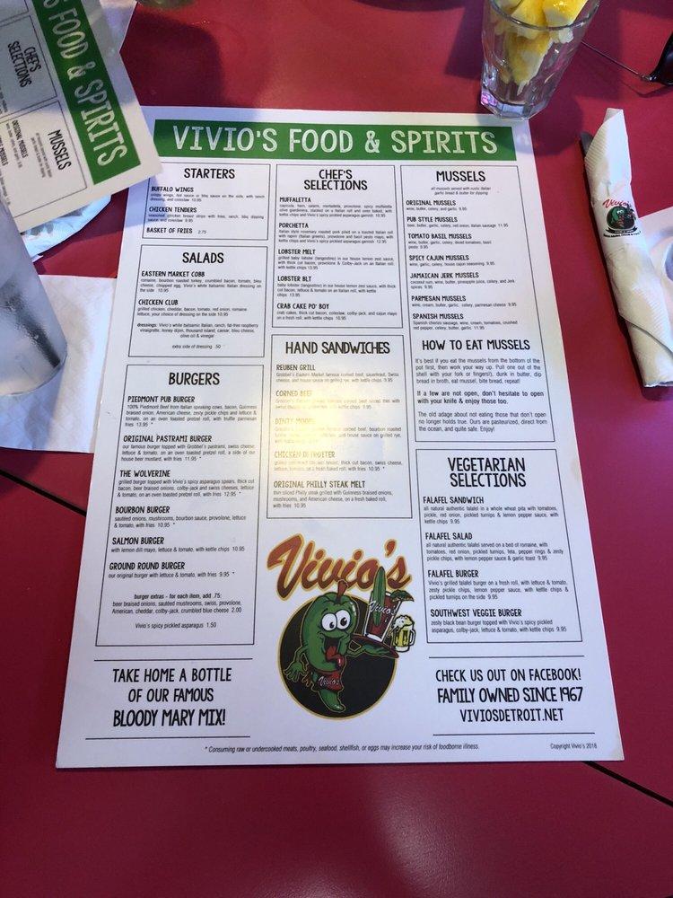 Menu at Vivio's Detroit Eastern Market pub & bar, Detroit