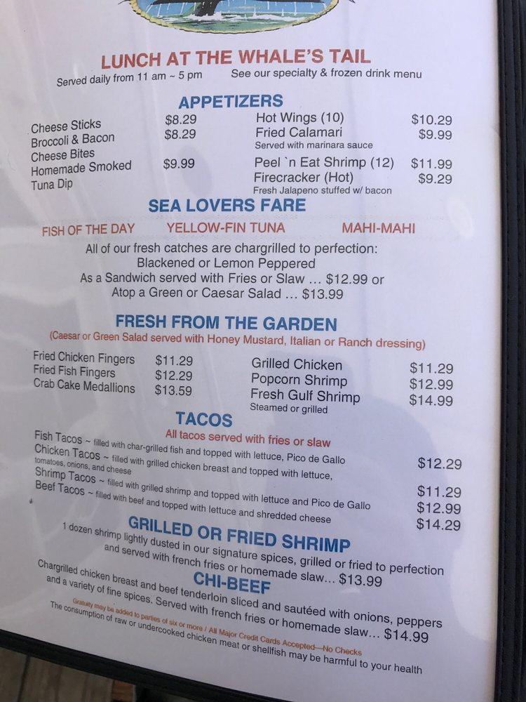 Menu at Whale's Tail At Seascape pub & bar, Miramar Beach