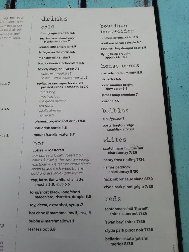 Menu at 63 Degrees restaurant, Geelong West, 140 Pakington St