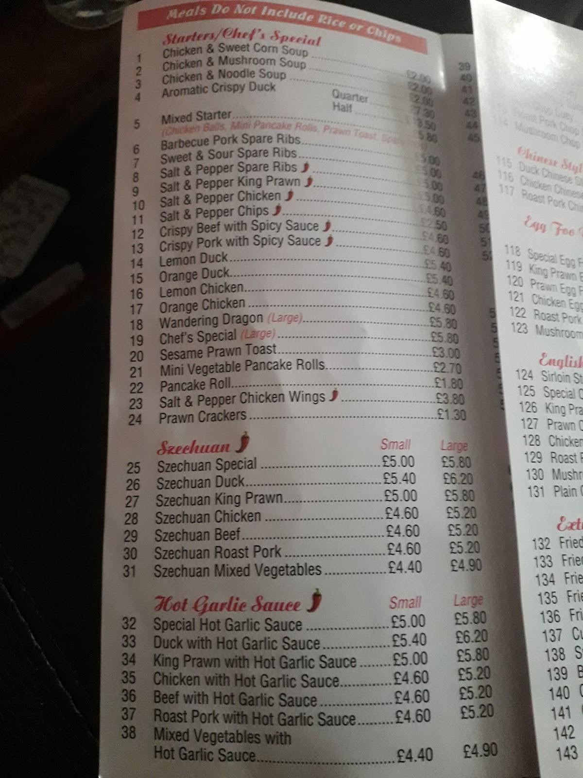Menu at Anston Chinese fast food, Harthill