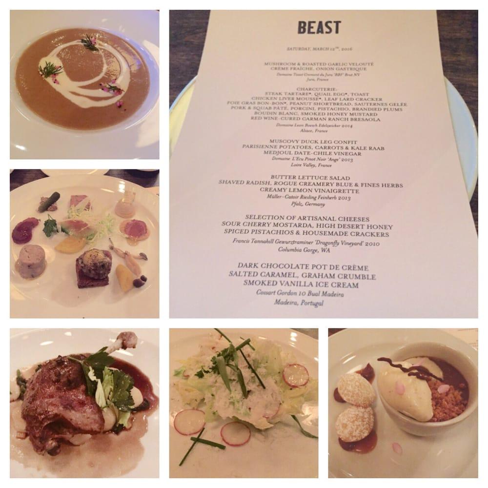 Menu at Beast restaurant, Portland