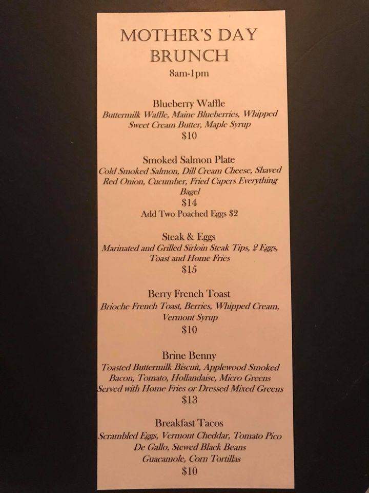Menu at Brine restaurant, Eastham