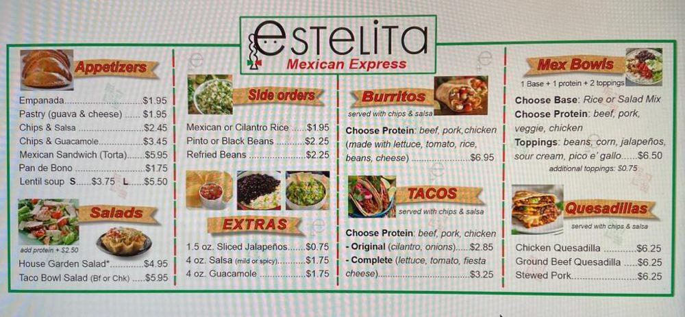 Menu at Estelita Mexican Express, Coral Springs