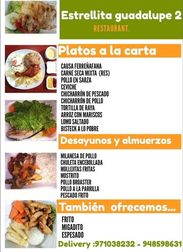Menu at Estrellita Guadalupe restaurant, Ferreñafe