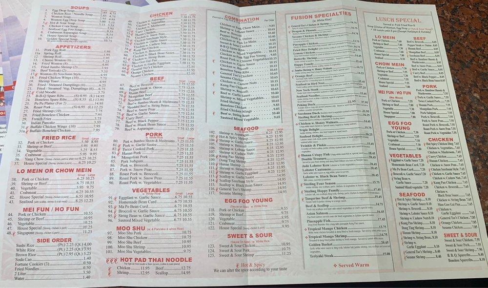 Menu at Golden Star restaurant, Medford
