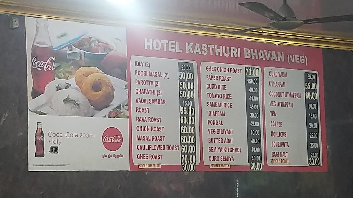 Menu at Hotel Kasthuri bhavan, Coimbatore