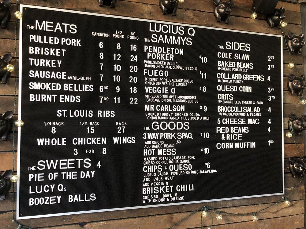 Menu at Lucius Q BBQ, Cincinnati