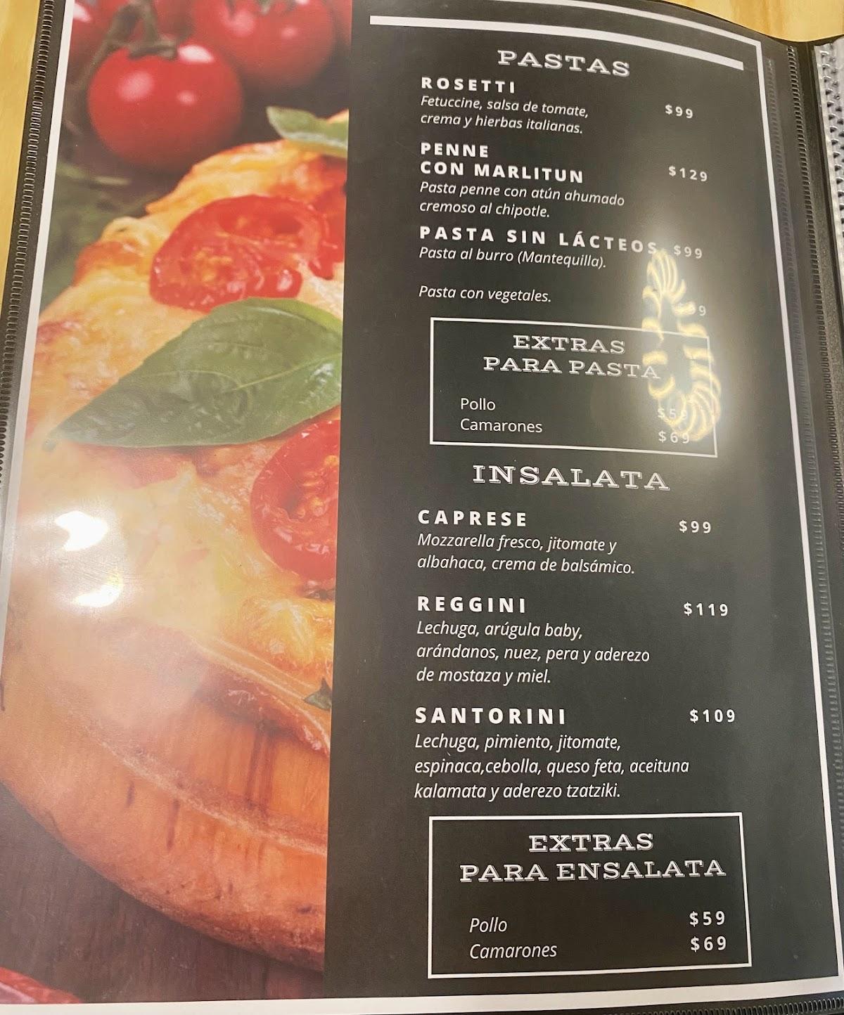 Menu at Reggini restaurant, Mexico City