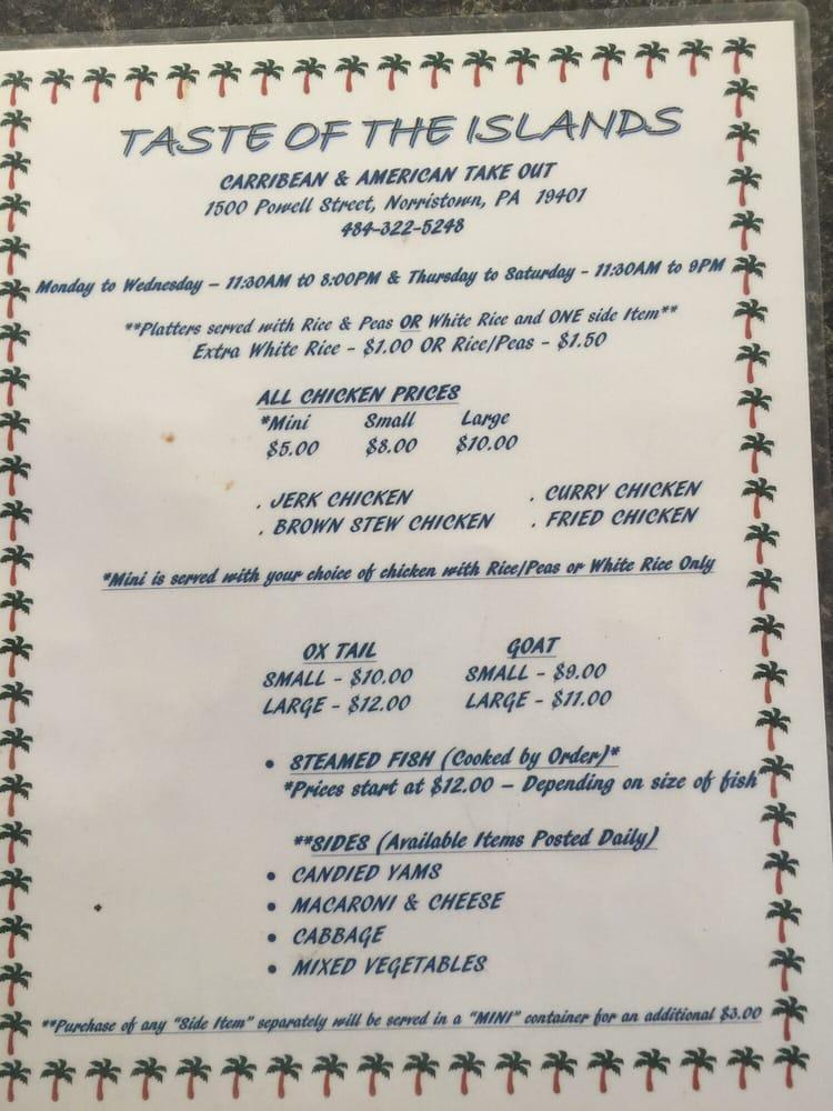 Menu at Taste of the Islands restaurant, Norristown