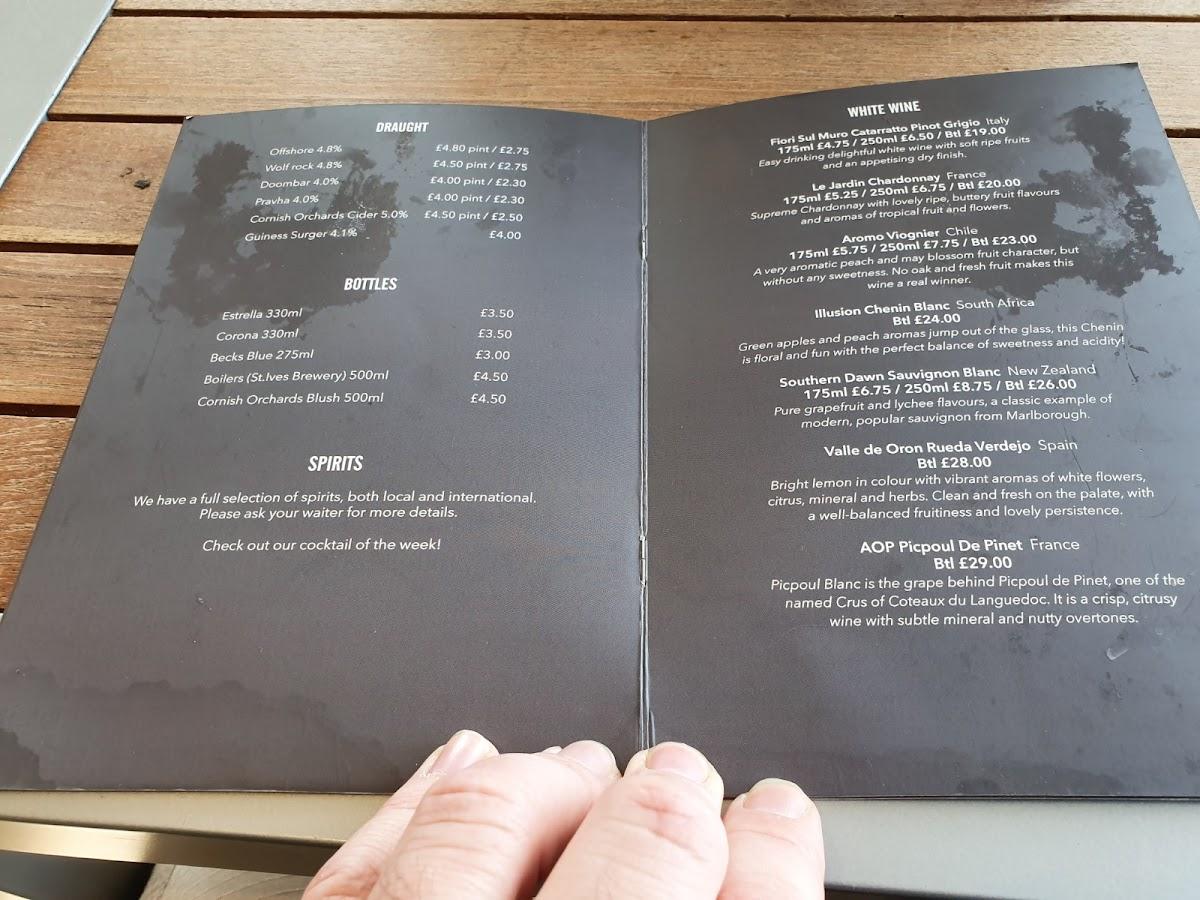 Menu at The Rockpool restaurant, Gwinear-Gwithian