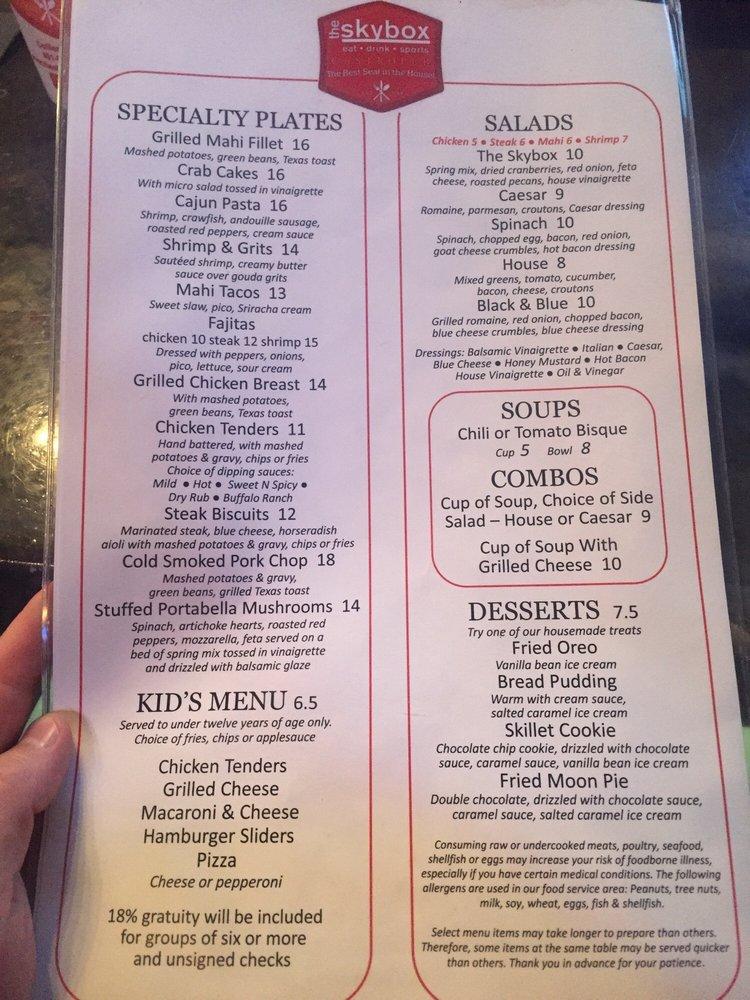 Menu at The Skybox Grill pub & bar, Collierville, W Poplar Ave #101