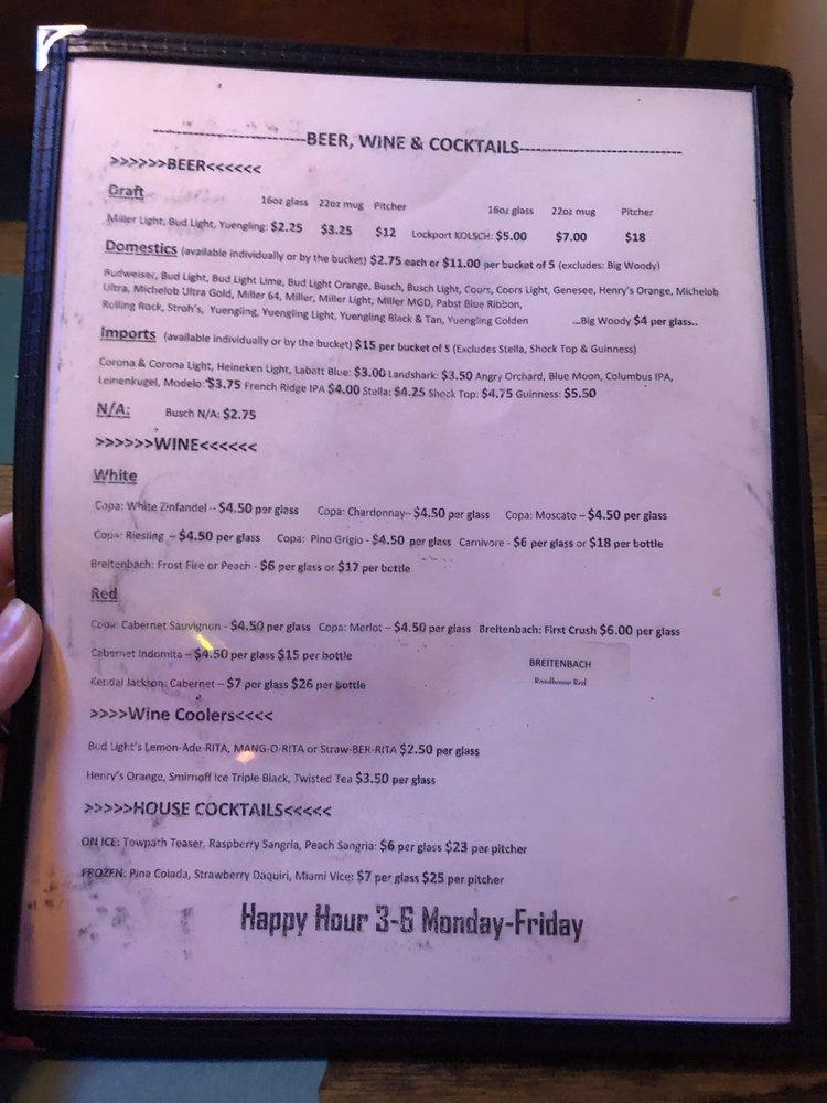 Menu at Towpath Tavern pub & bar, Bolivar, 225 Canal St