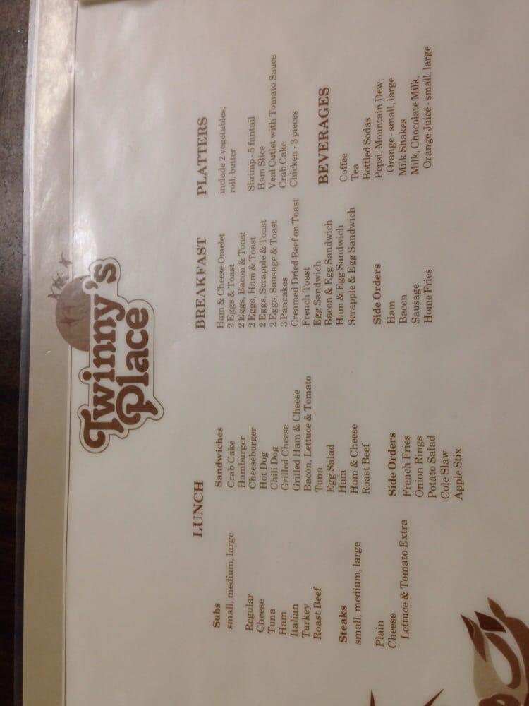 Menu at Twinny's Place restaurant, Galena