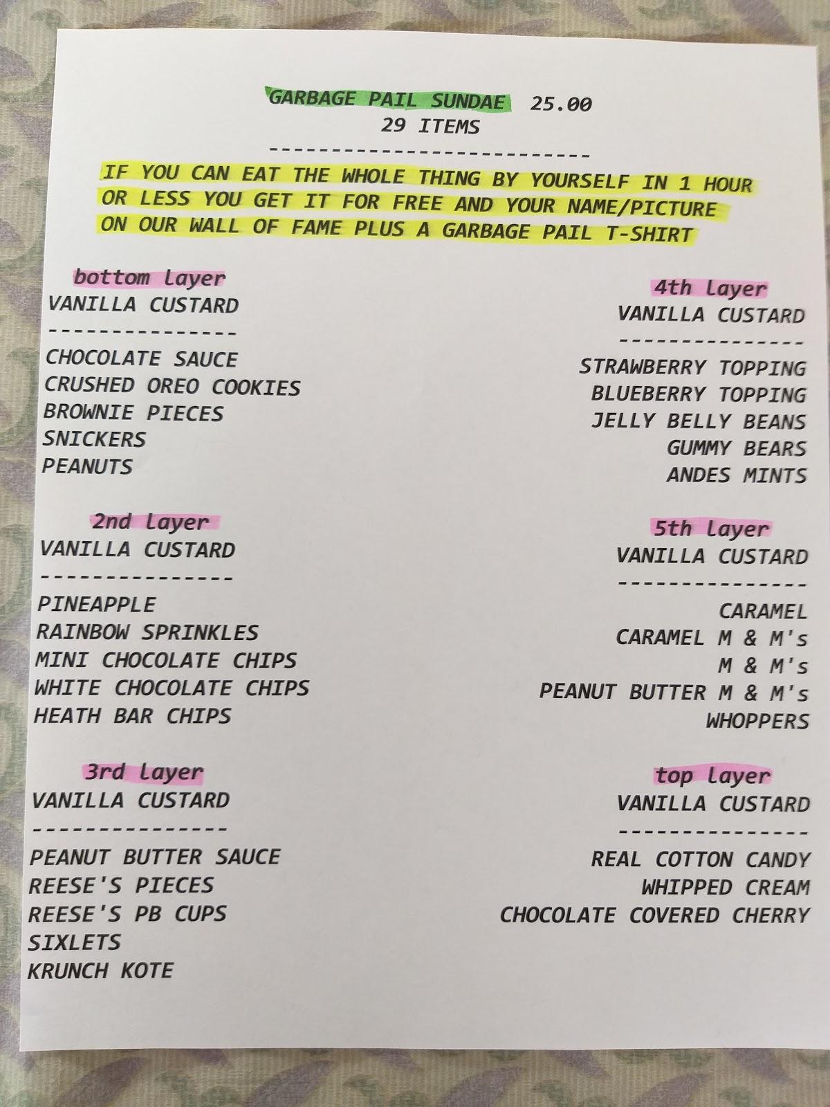 Menu at Winners Circle Ice Cream, Watkins Glen