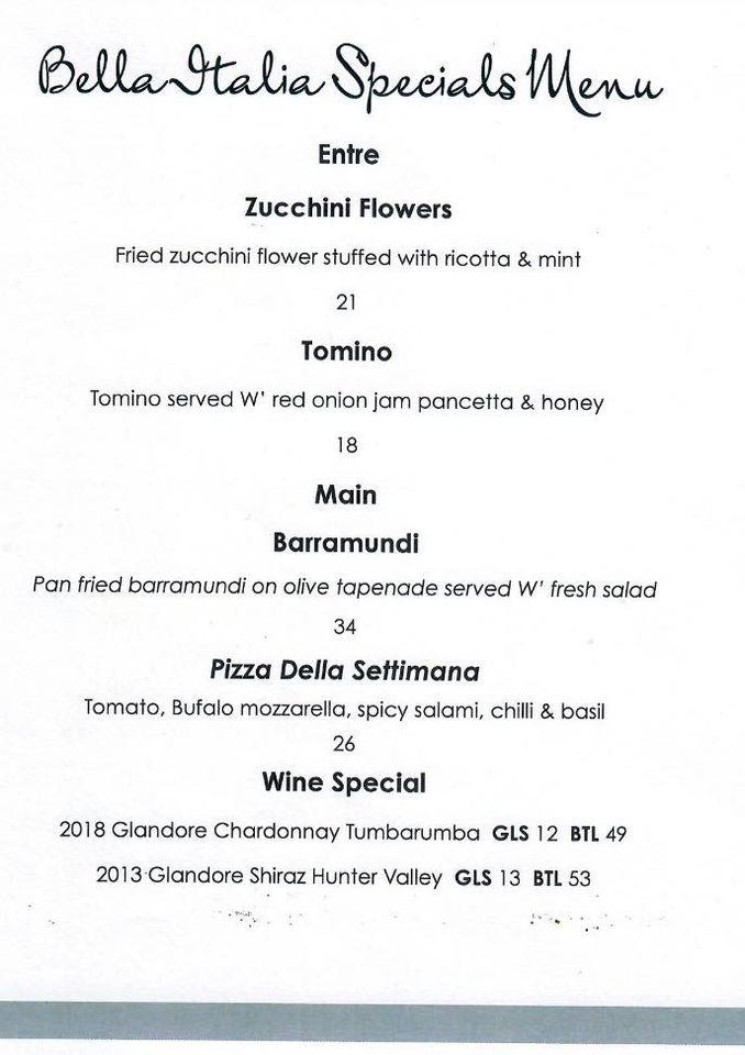 Menu at Bella Italia restaurant, Newcastle