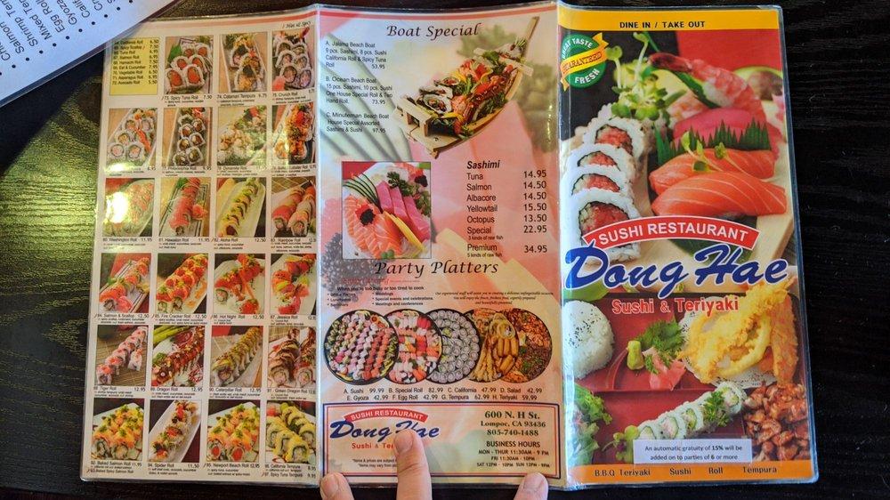Menu at Dong Hae Sushi restaurant, Lompoc