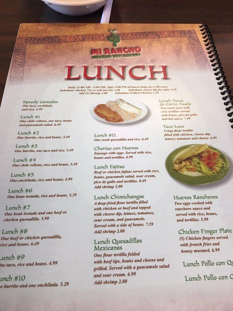 Menu at Mi rancho mexican restaurant, Barnwell