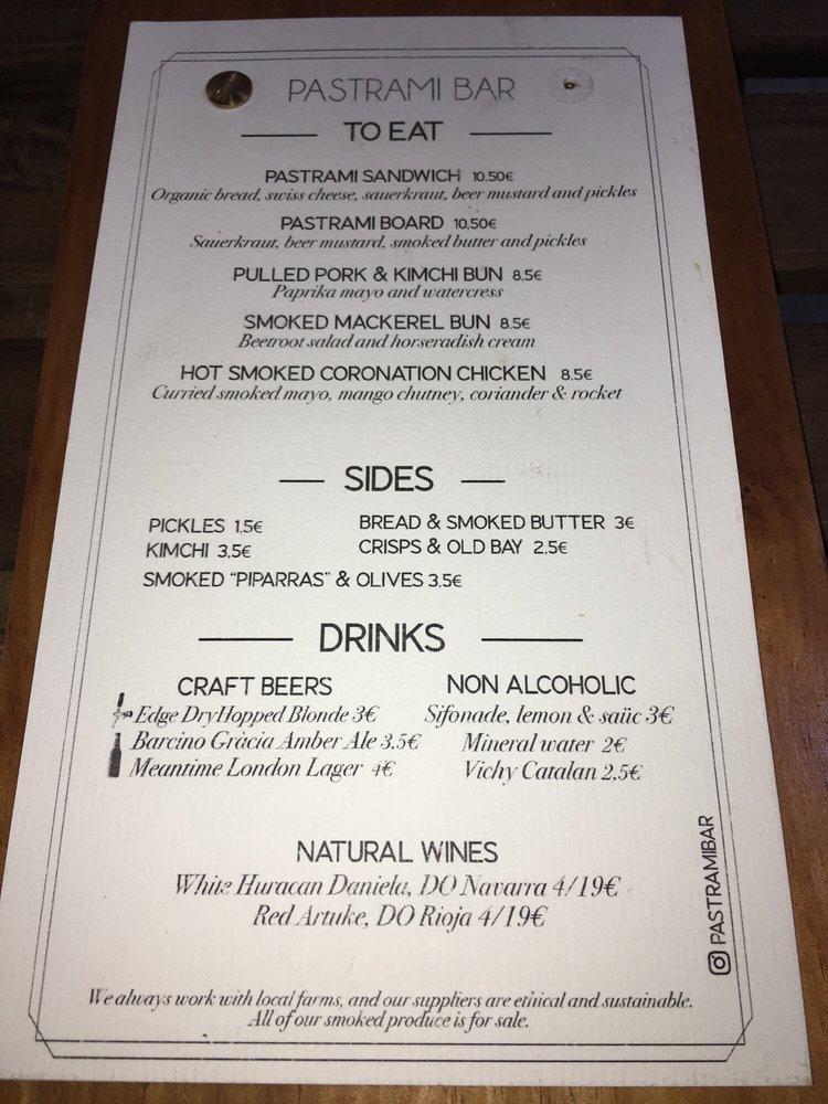 Menu at Paradiso pub & bar, Barcelona