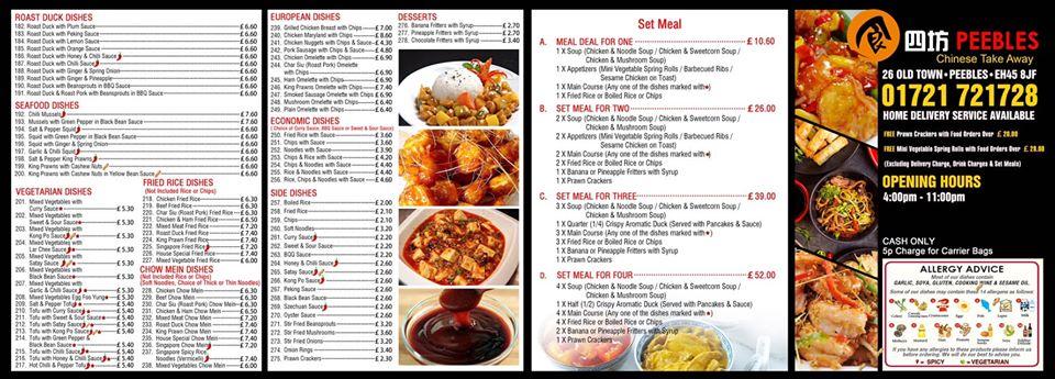 Menu at Peebles Chinese Take Away fast food, Peebles