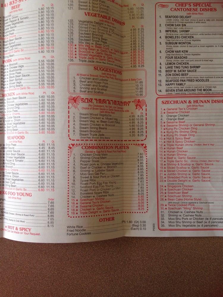 Menu at Peking Wok restaurant, Kane