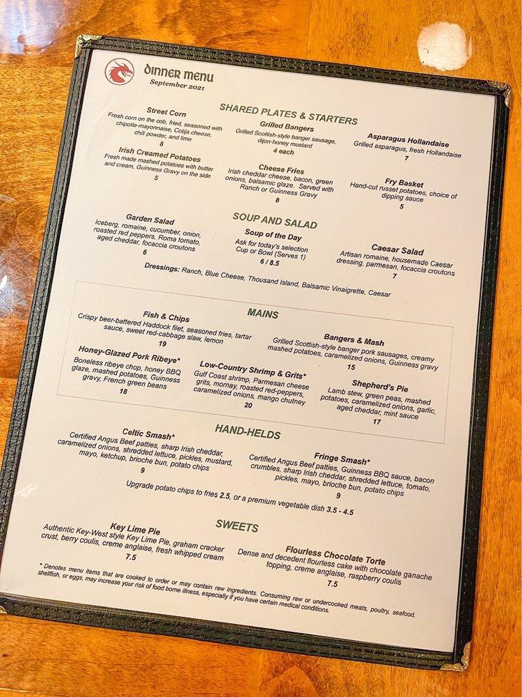 Menu at The Celtic Fringe pub & bar, Reidsville