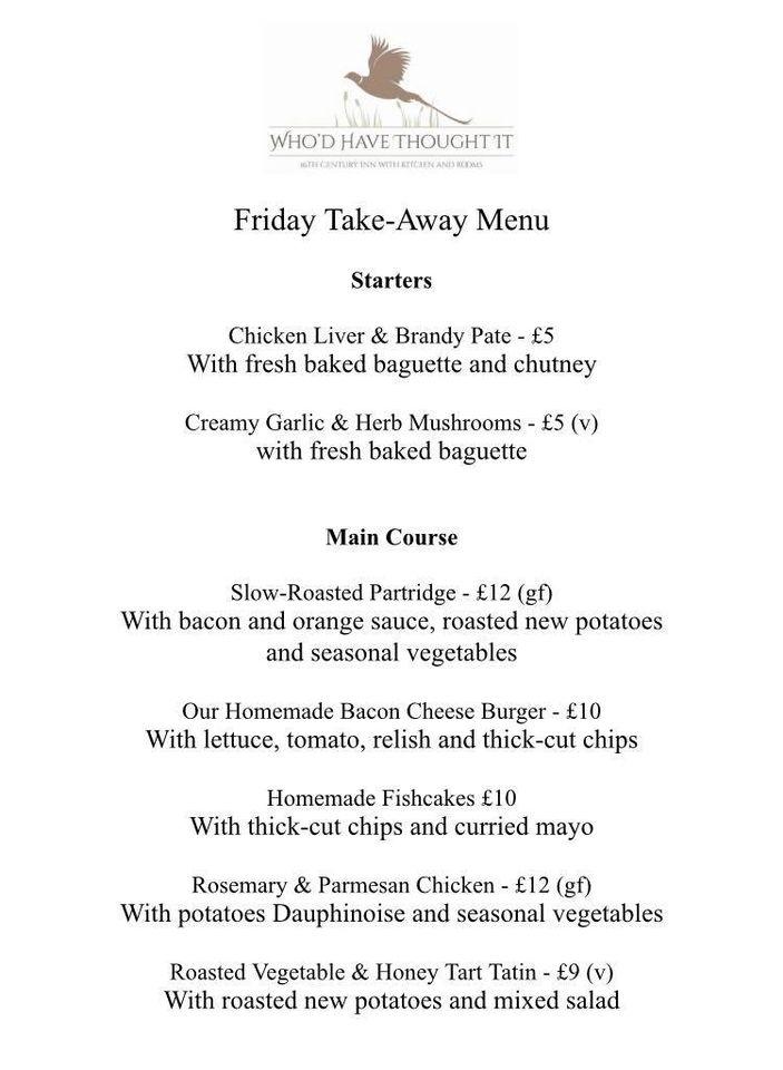 Menu at The Who'd Have Thought It Inn pub & bar, Buckland Monachorum ...