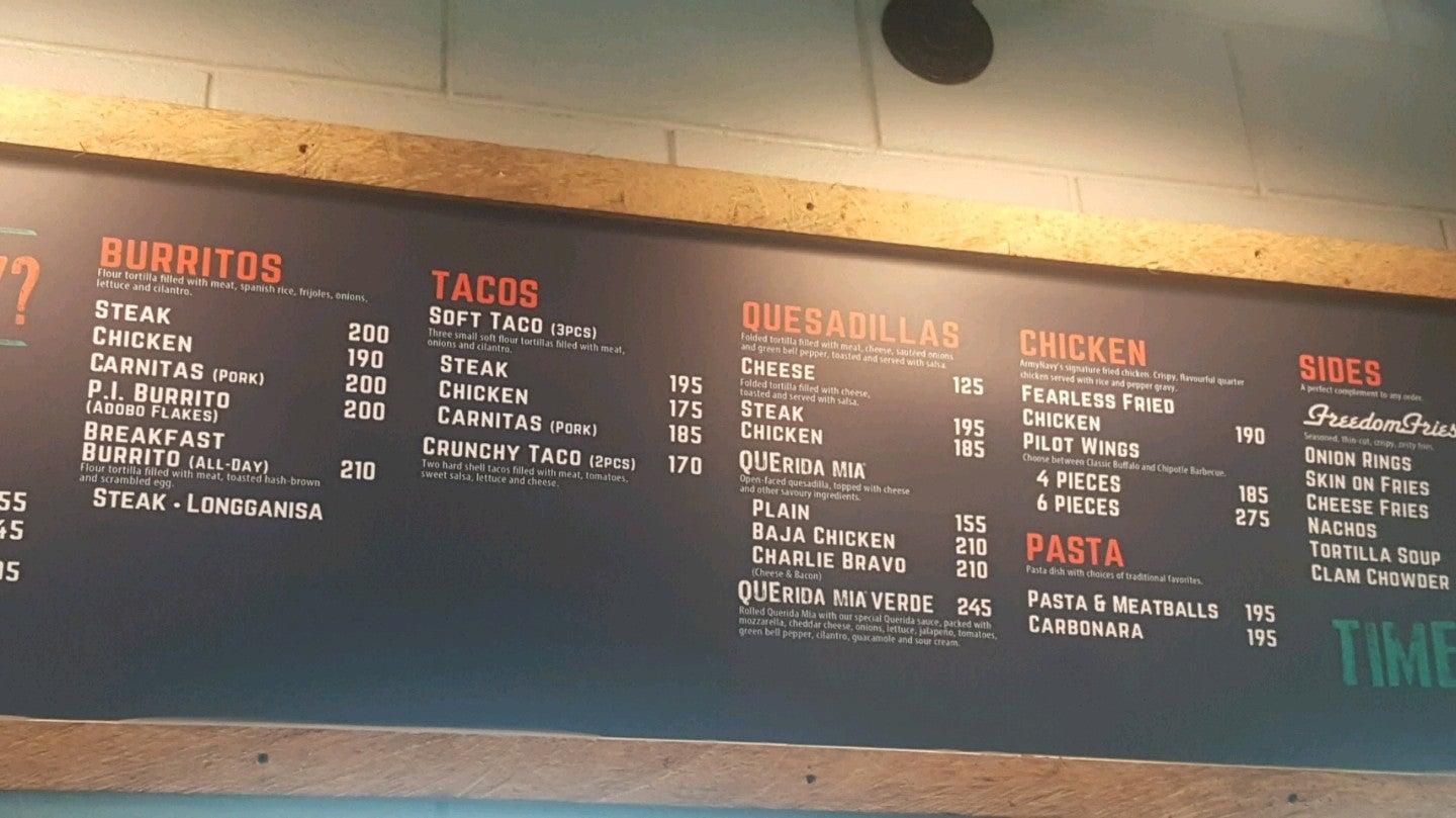 Menu at Army Navy Burger + Burrito BGC 24hrs fast food, Taguig, 7th Ave