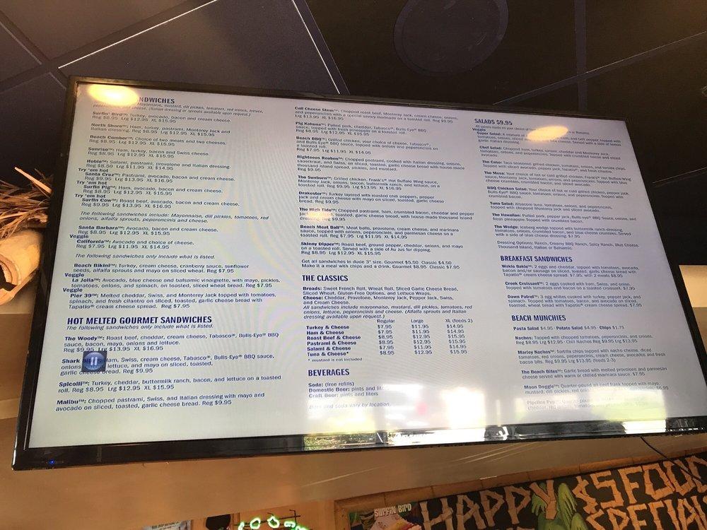 Menu at Beach Hut Deli restaurant, Costa Mesa, 488 E 17th St