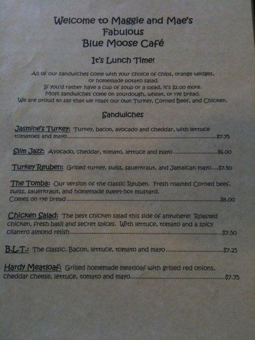 Menu at Blue Moose Cafe, Port Townsend