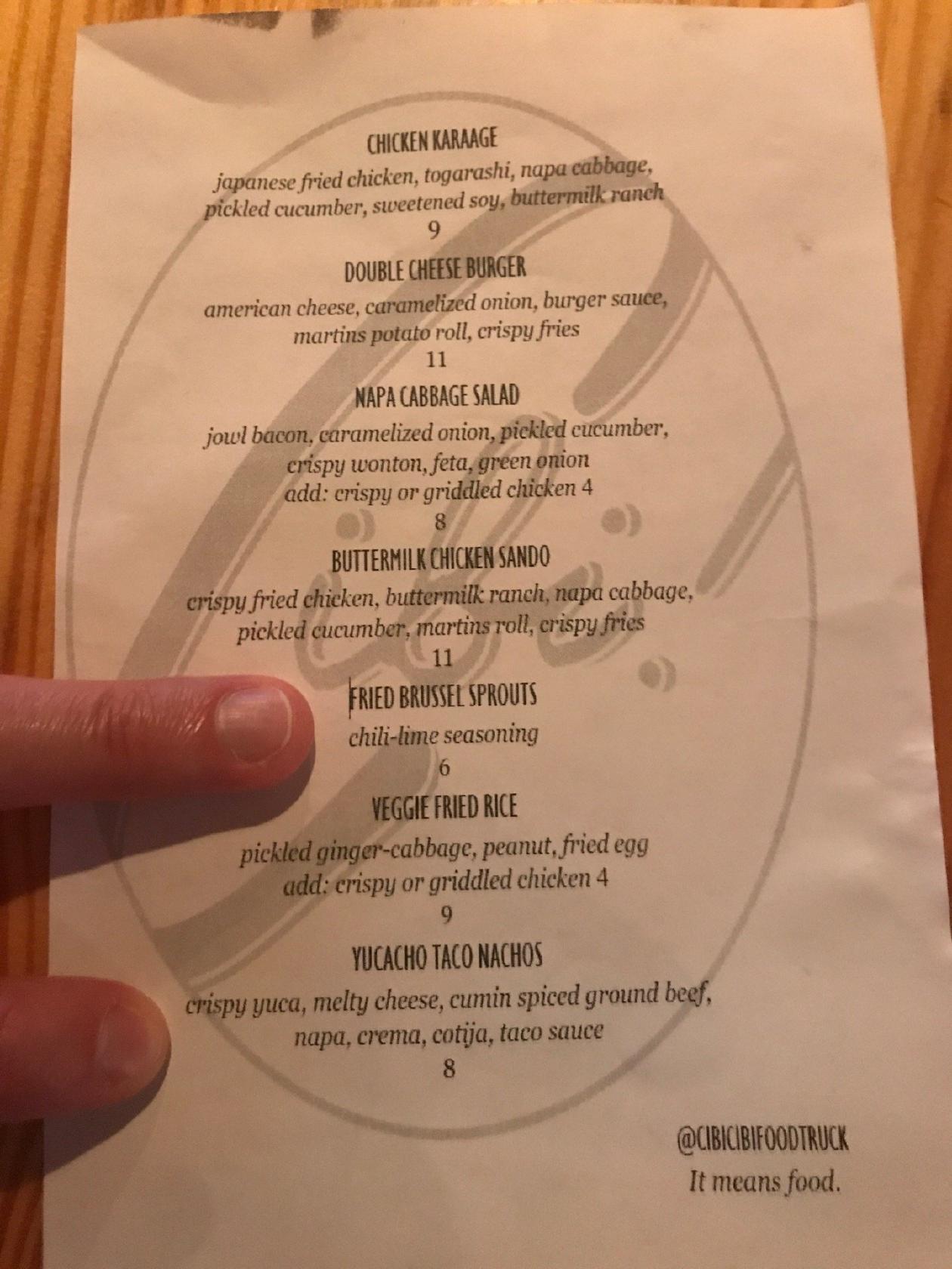 Menu at Cibi Cibi restaurant, Rock Hill