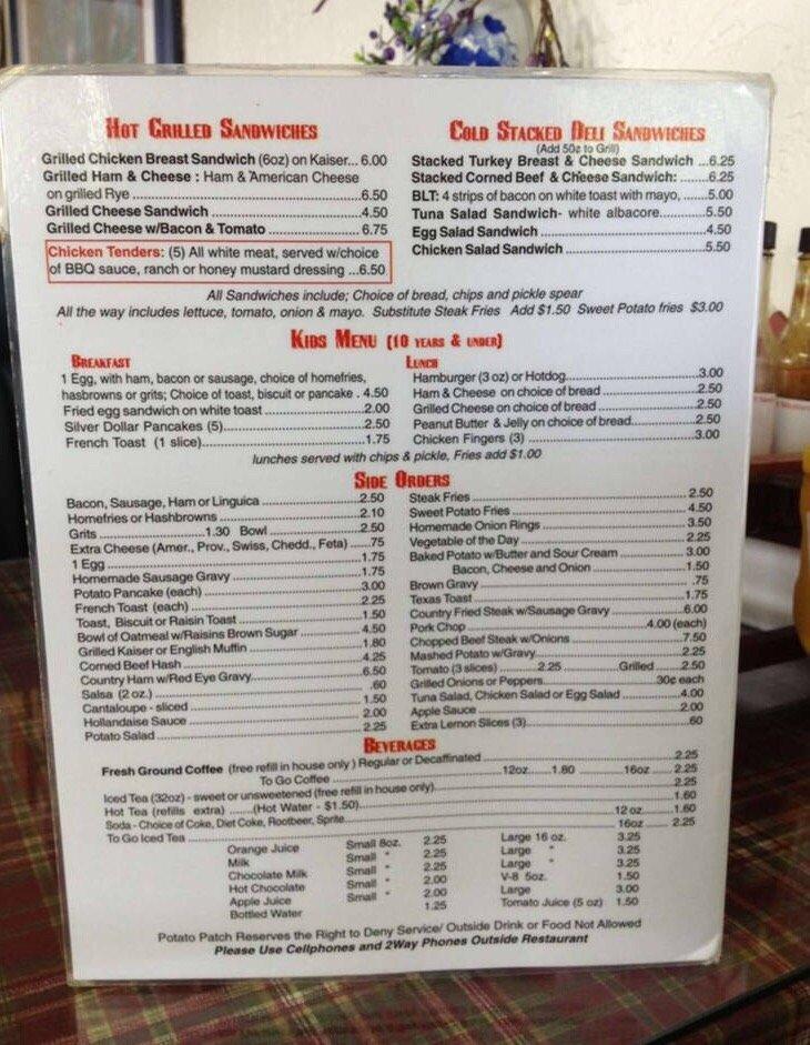 Menu at Doug & Lil's Potato Patch restaurant, DeLand