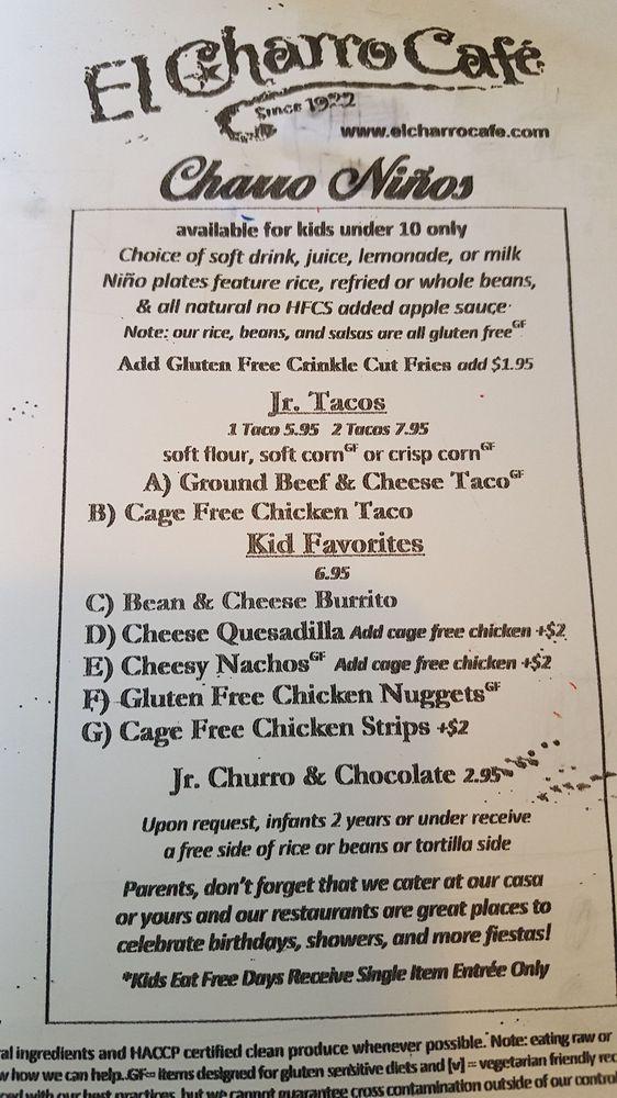 Menu at El Charro Café Downtown pub & bar, Tucson, 311 N Court Ave