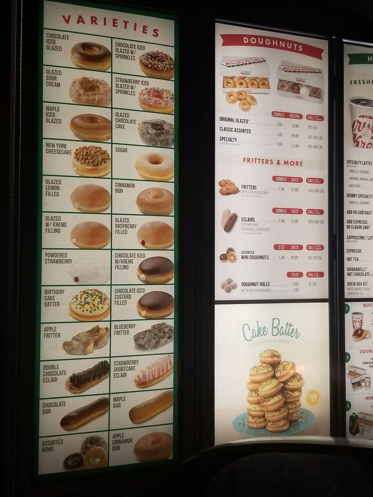 Menu at Krispy Kreme restaurant, Menifee