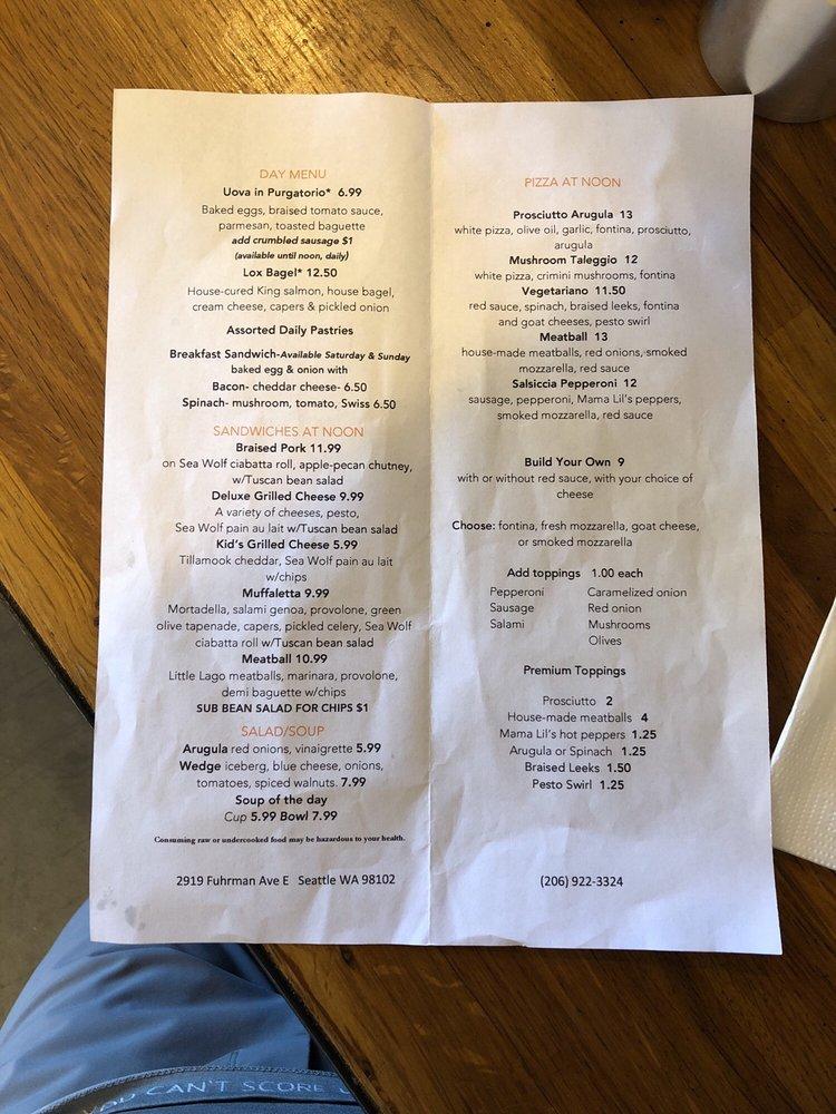 Menu at Little Market on Portage Bay restaurant, Seattle