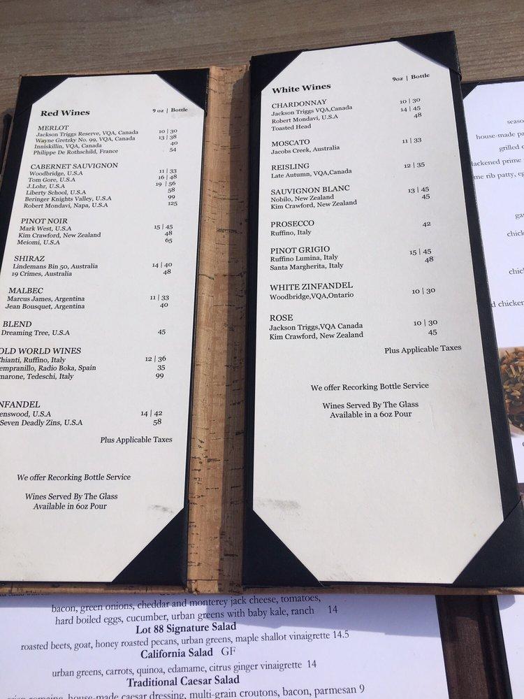 Menu at Lot 88 Steakhouse, North Bay