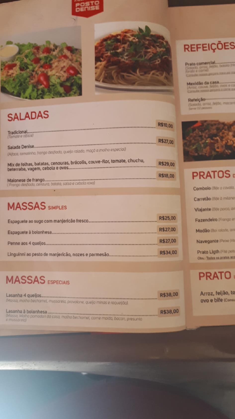 Menu em Posto Denise, Curvelo