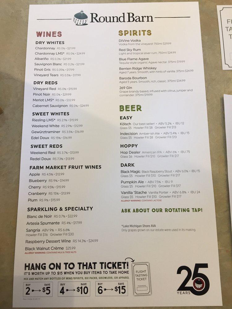 Menu at Round Barn Tasting Room - Union Pier, Union Pier