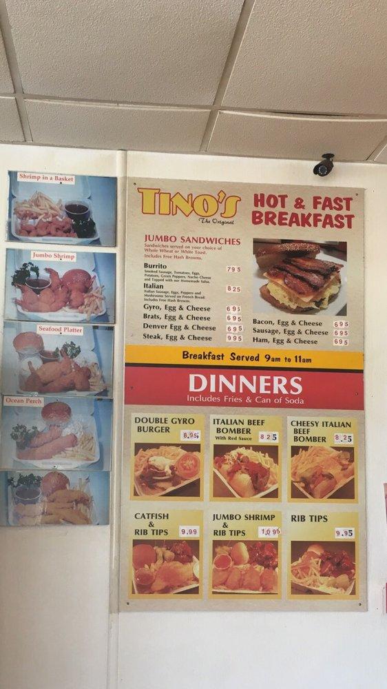 Menu at Tino's Carry Out restaurant, Racine, Washington Ave