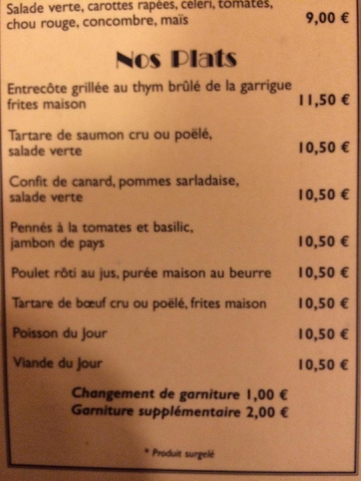 Menu au Bistrot Victoires restaurant, Paris, 6 Rue de la Vrillière