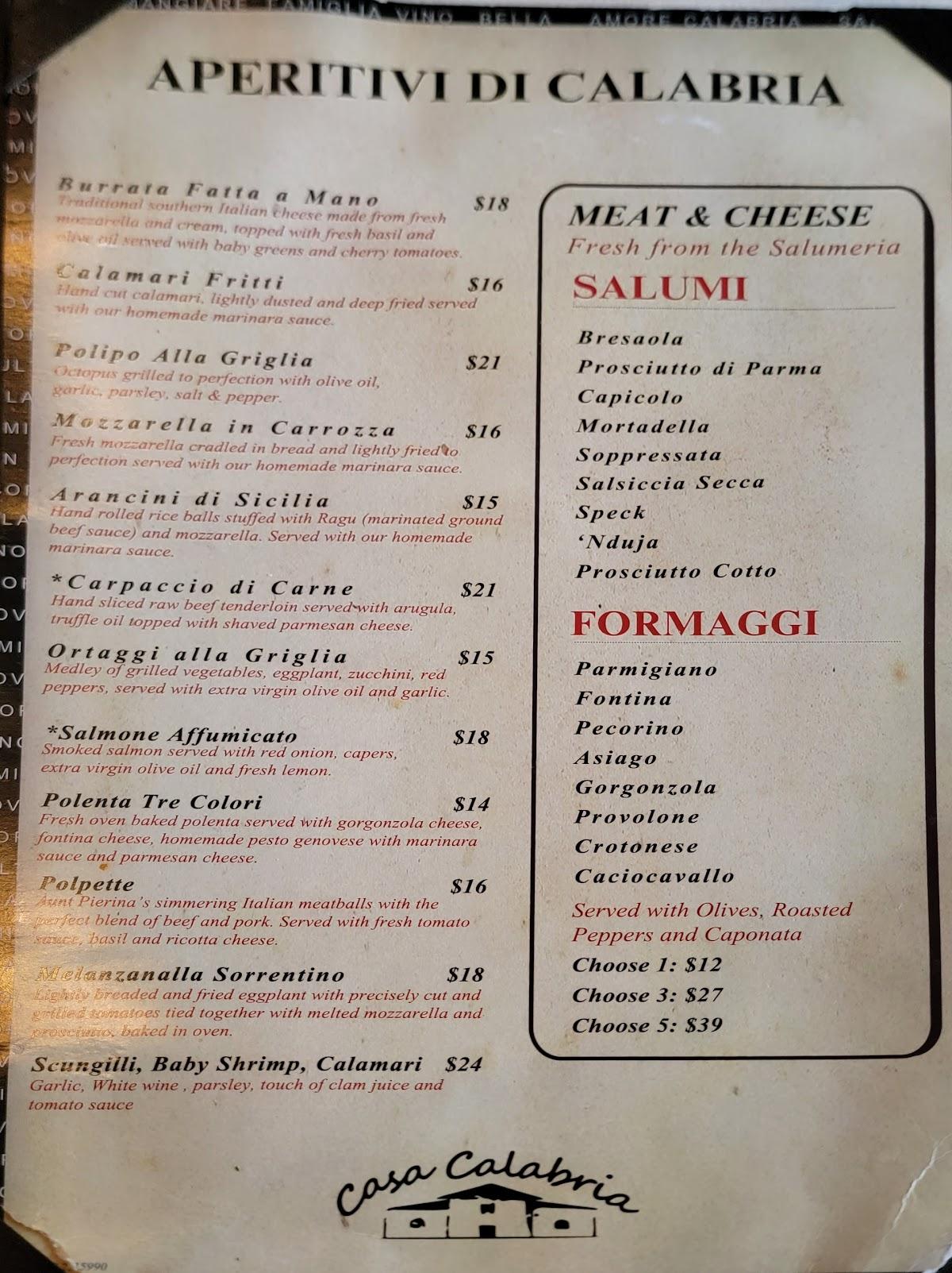 Menu at Casa Calabria pub & bar, Fort Lauderdale