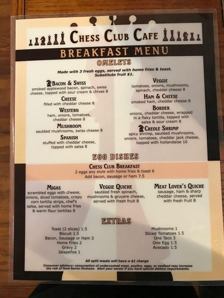 Menu at Chess Club Cafe, Blanco