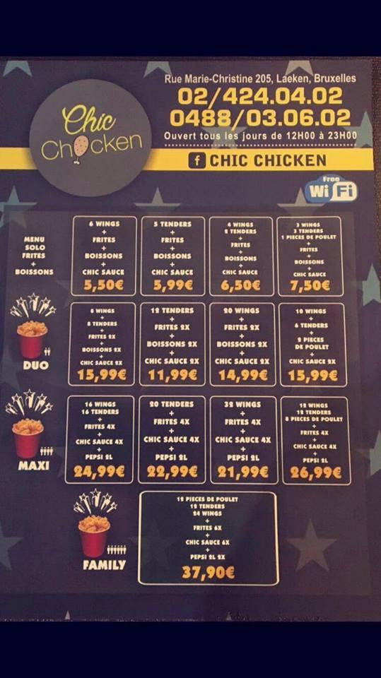 Menu at Chic Chicken, Brussels