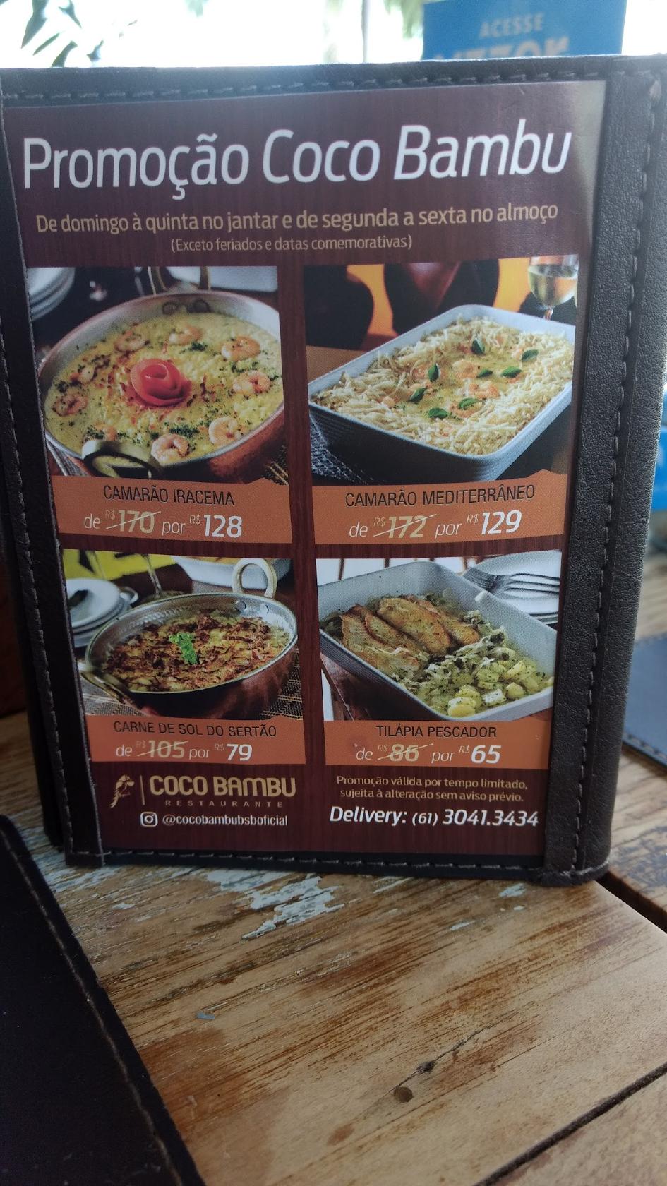 Menu at Coco Bambu restaurant, Brasília, Conjunto 36