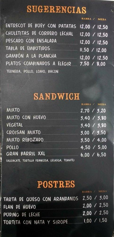 Menu at Cafeteria Gran Via, Madrid, P.º de los Jesuitas