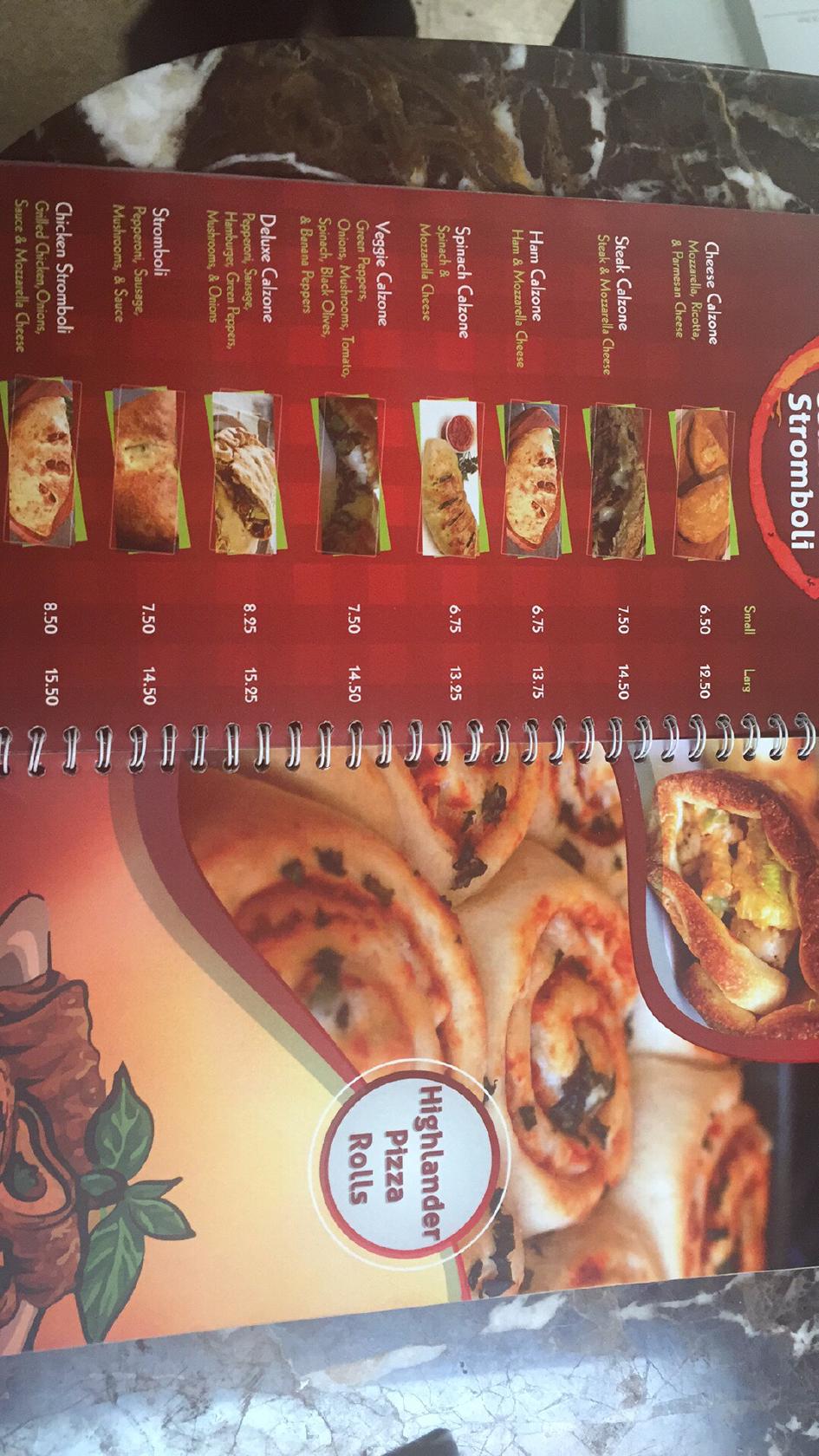 Menu at Highlander Pizza pizzeria, Radford
