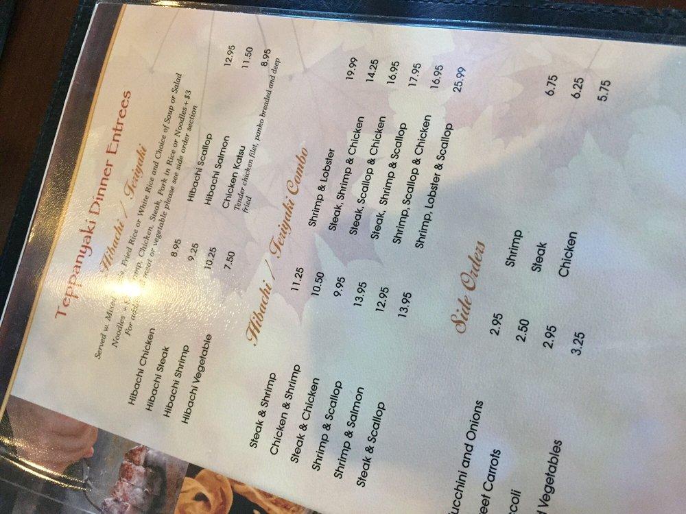 Menu at Miyako Japanese Cuisine restaurant, Laurinburg