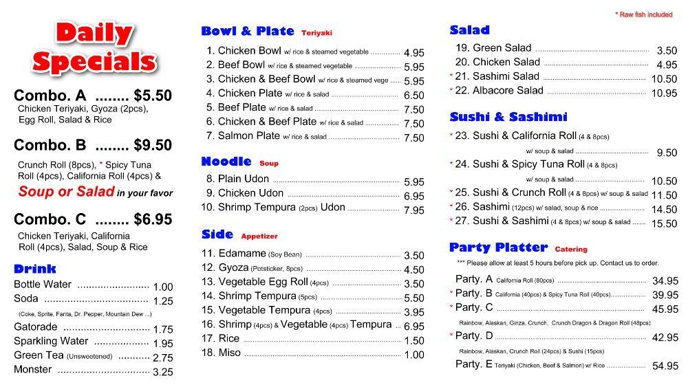 Menu at Roll & Teriyaki restaurant, Buena Park