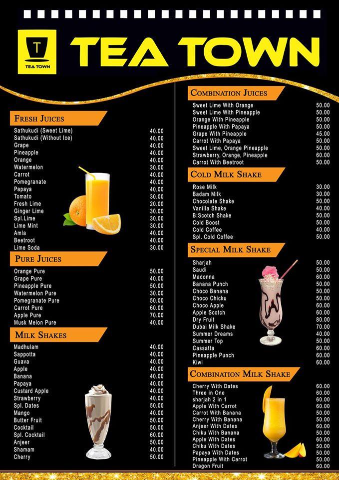 Menu at Tea Town, Chennai, 14 Pillaiyar Koil Street